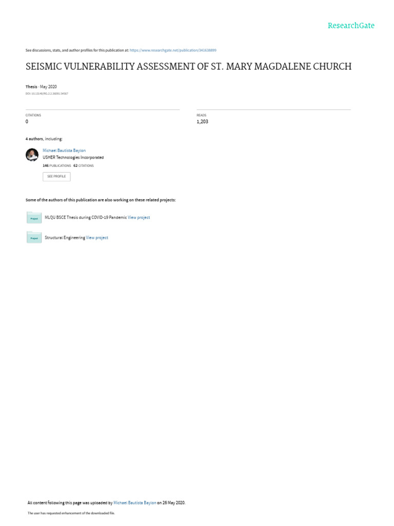 Seismic Vulnerability Assessment of St. Mary Magdalene Church | PDF