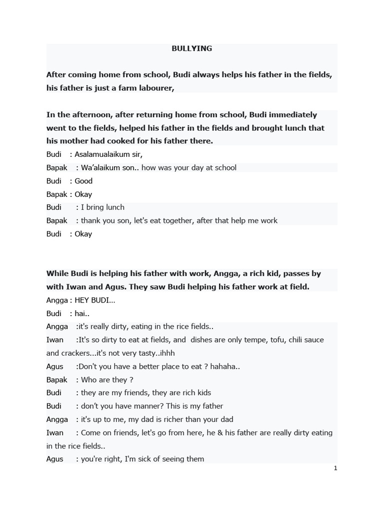 Script English Short Movie Stop Bullying | PDF