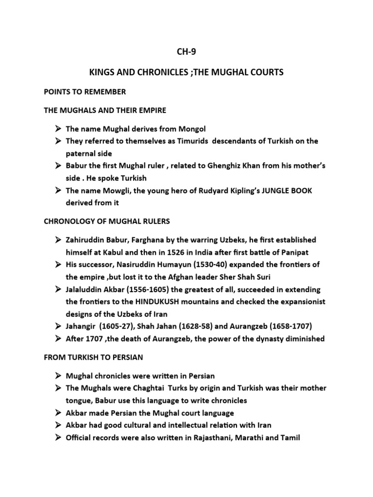 CH 9 Xii History Notes | PDF | Mughal Empire