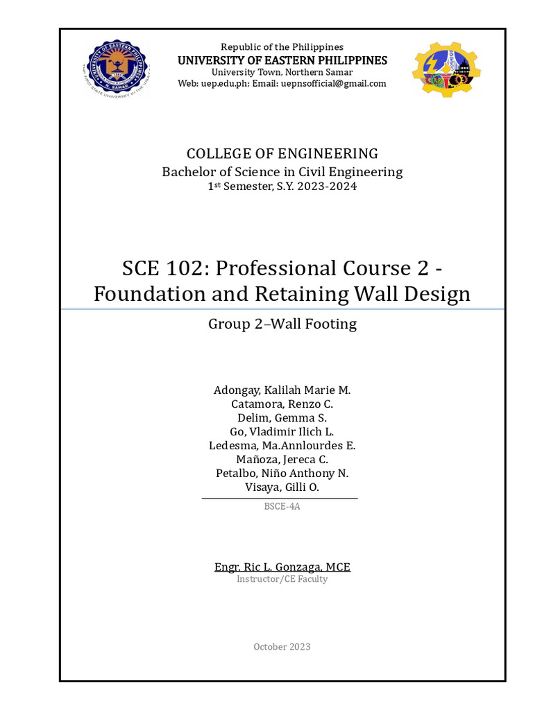 SCE 102 Written Report Wall Footing G2 | PDF | Foundation (Engineering ...
