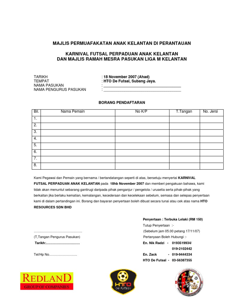 Borang Futsal Karnival Anak Kelantan | PDF