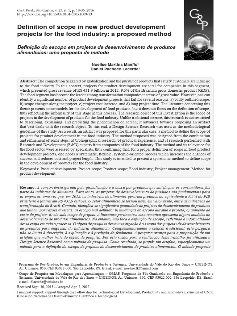 Manfio (2016) - Definition of Scope in New Product Development Projects For | PDF | Engenharia ...