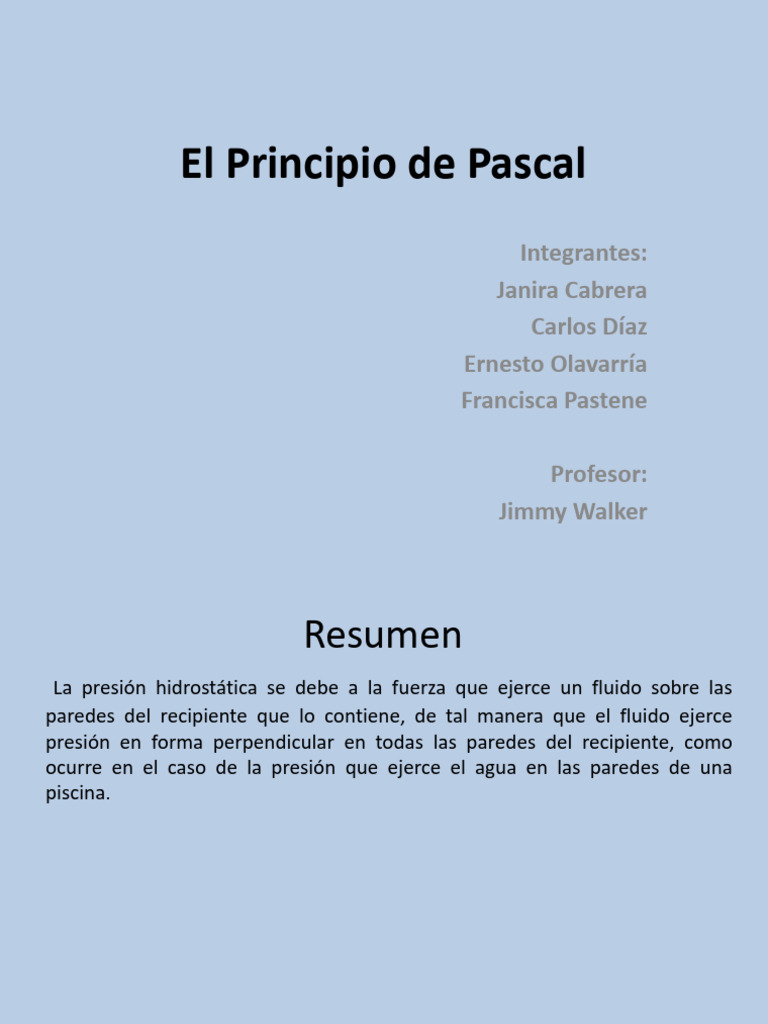 Principio de Pascal: Resumen y Aplicaciones | PDF | Presión | Mecánica