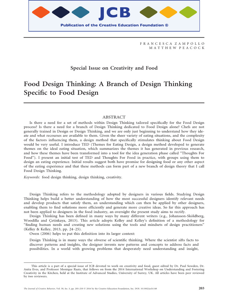 Zampollo, (2016) - Food Design Thinking A Branch of Design Thinking ...