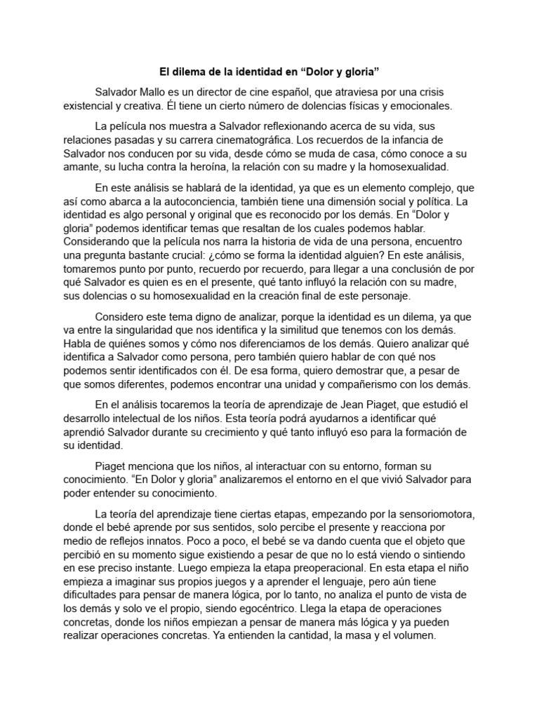 El Dilema de La Identidad en "Dolor y Gloria" (Original) | PDF ...