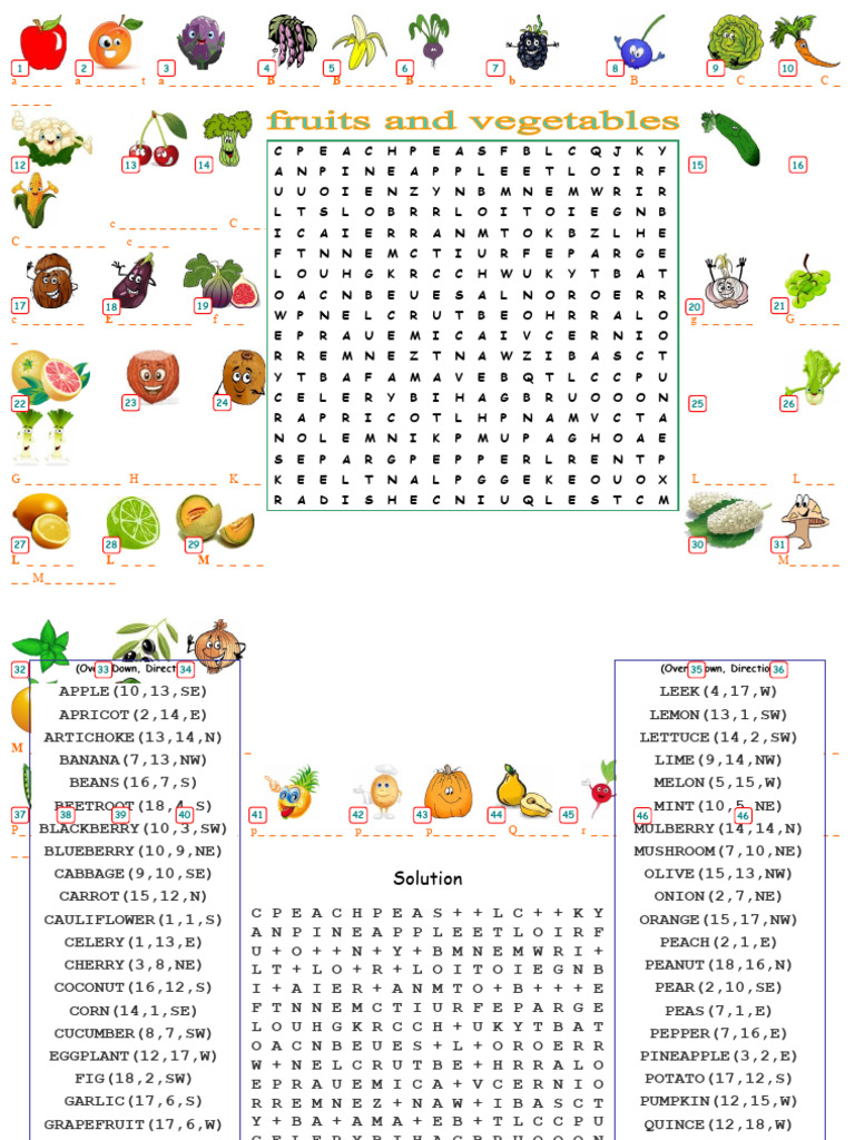 Fruits and Vegetables Wordearch Wordsearches 70292 | PDF | Foods ...