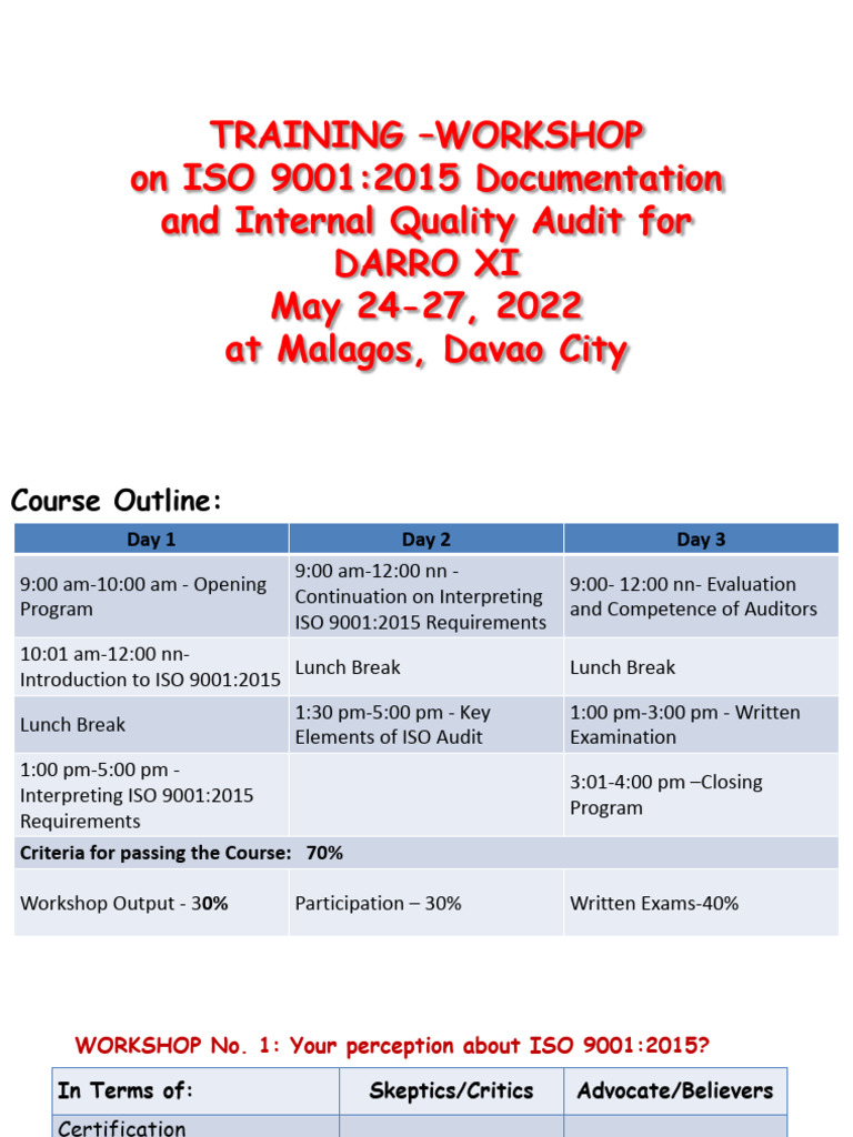 TRAINING-WORKSHOP-ISO 90012015 Documentation and IQA | PDF | Audit ...