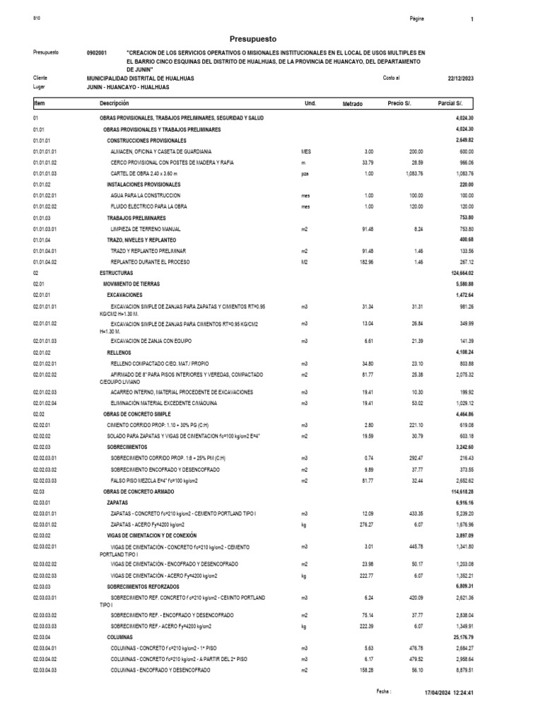 Presupuesto Total | PDF | Edificios y estructuras
