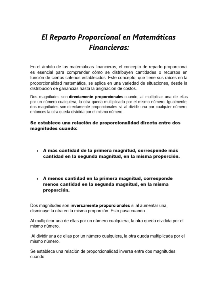 Reparto Proporcional en Matemáticas | PDF | Matemáticas