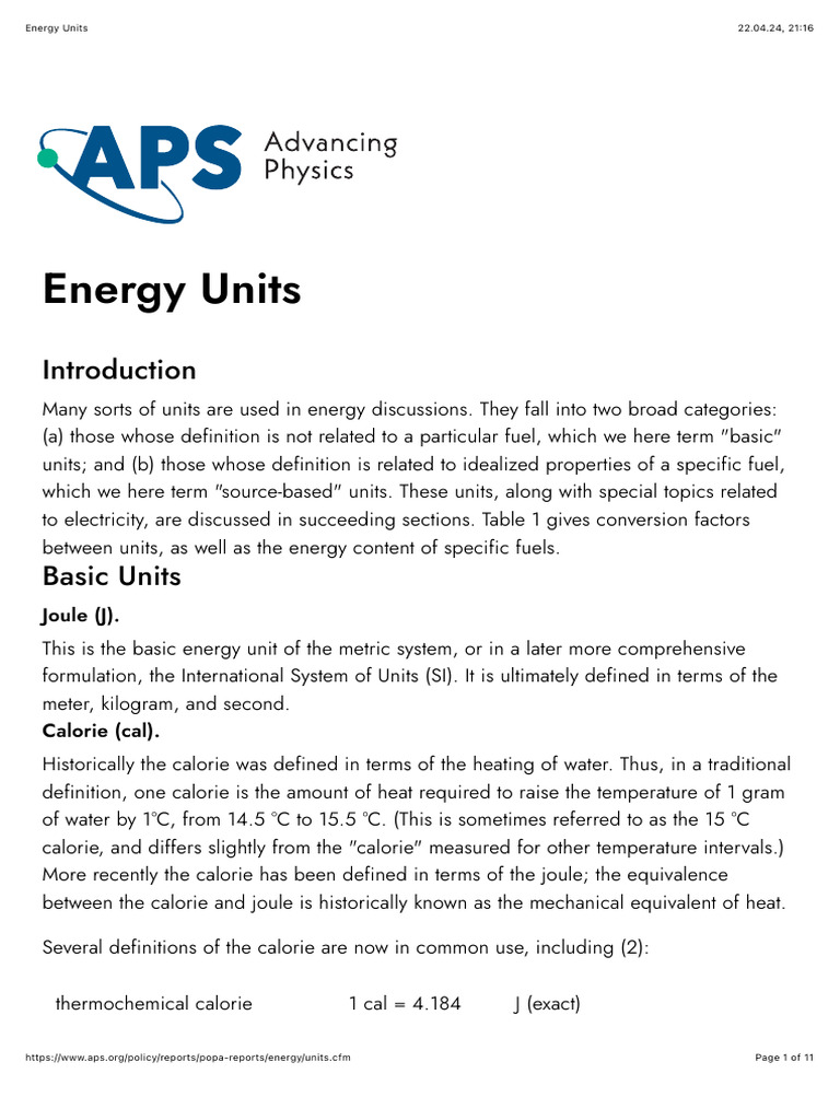 Energy Units | PDF | Calorie | Barrel (Unit)