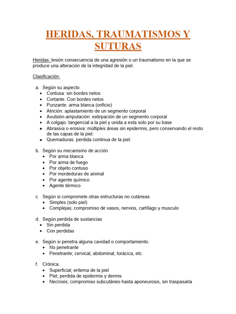Heridas, Traumatismos y Suturas | PDF | Cicatrización de la herida | Herida
