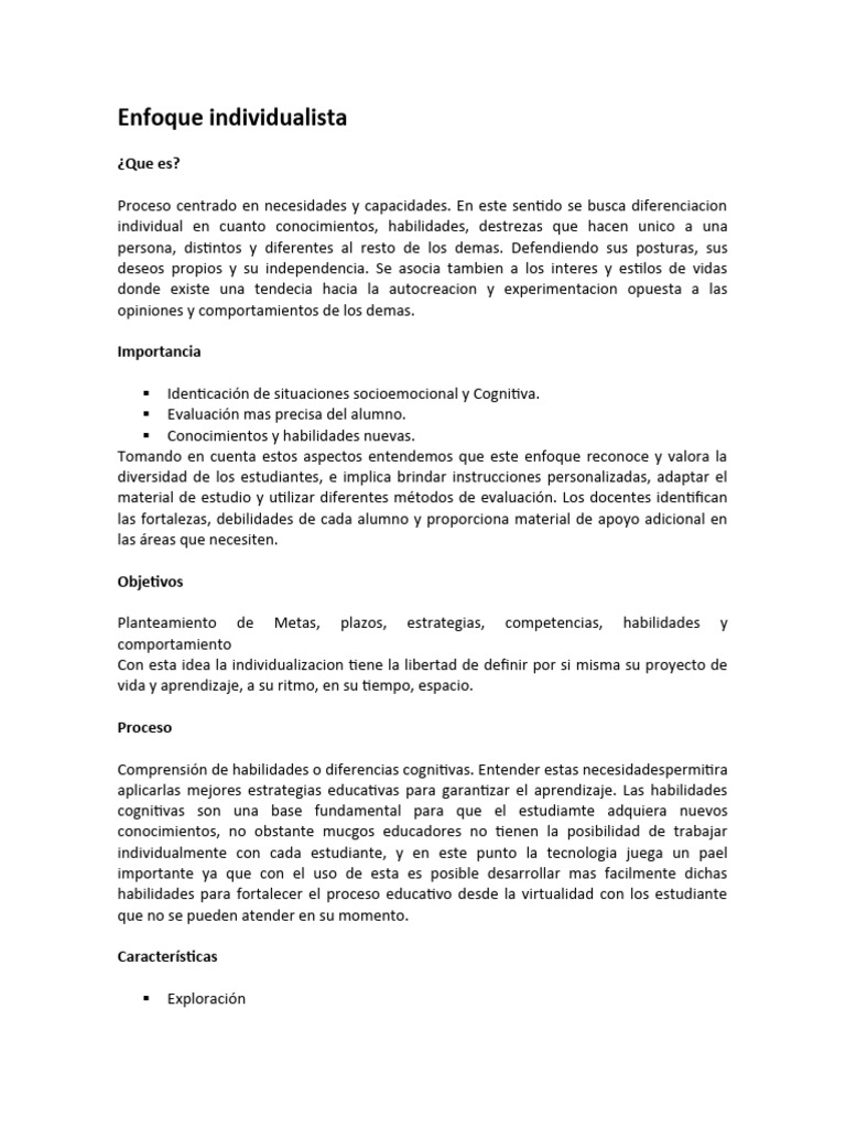 Enfoque Individualista | PDF | Aprendizaje | Enseñando