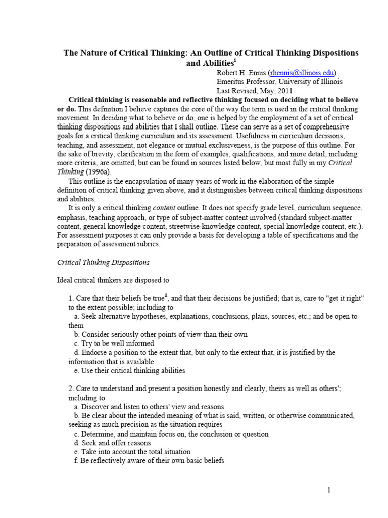 Critical Thinking Dispositions & Abilities | PDF | Critical Thinking ...