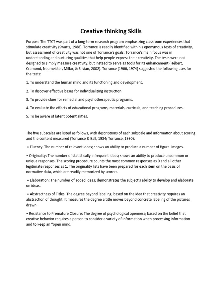 Creative thinking Skills | PDF | Creativity | Thought Creative thinking Skills | PDF | Creativity | Thought