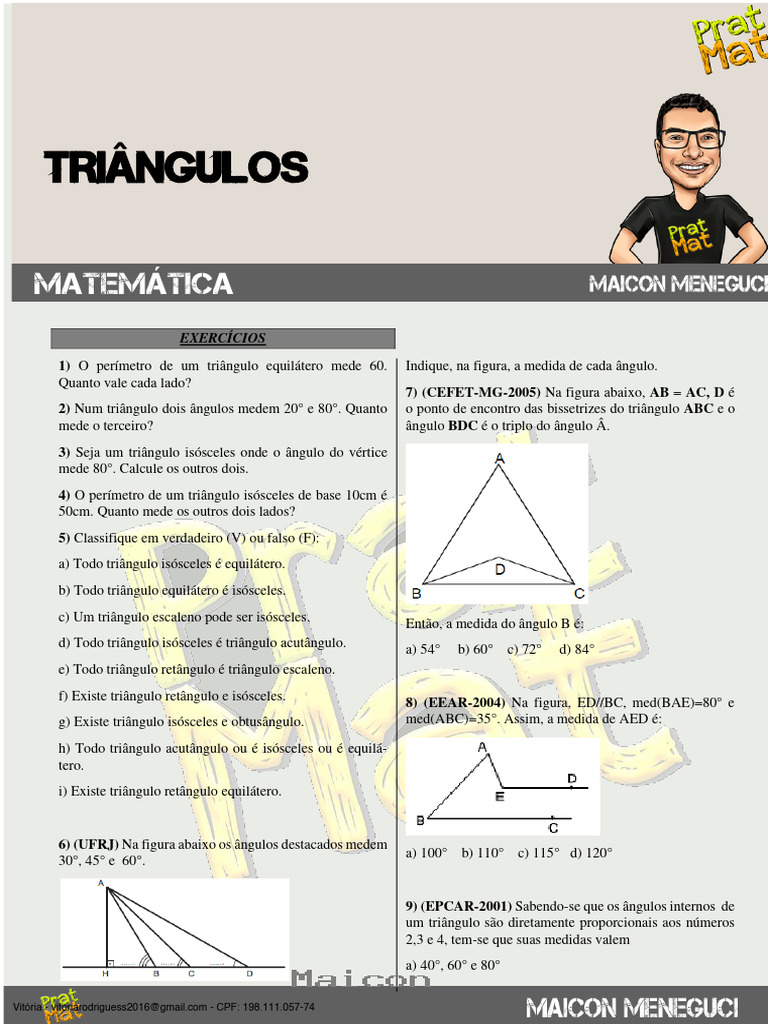 Lista 1 de Triangulos | PDF | Triângulo | Geometria do Plano Euclidiano