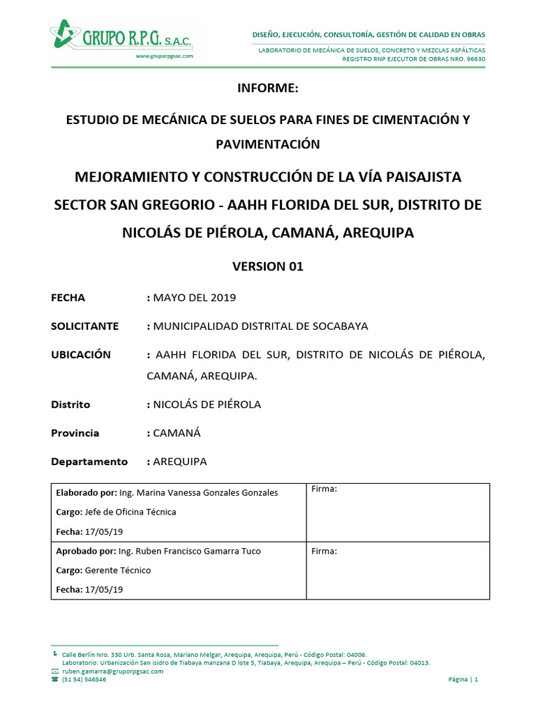 01 Informe EMS Pavimentos Camaná | PDF | Ciencias de la Tierra
