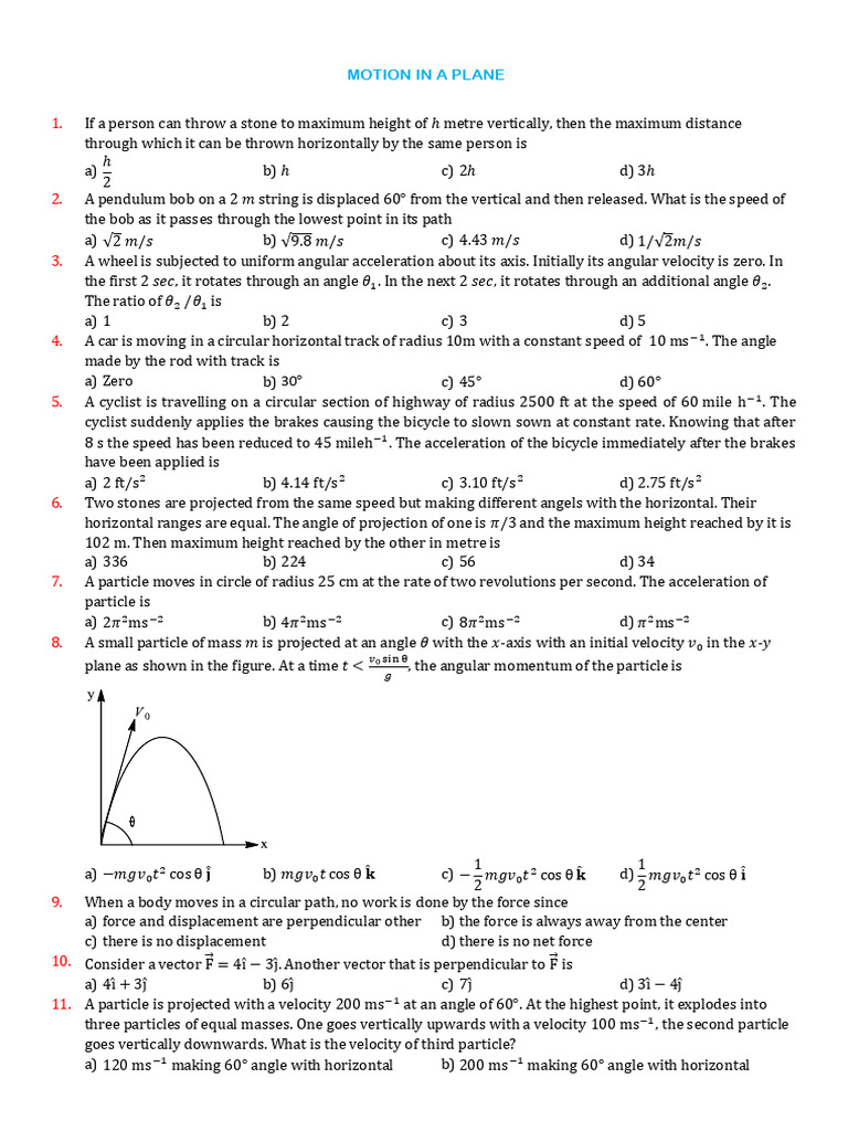MCQ Motion in A Plane Physics | PDF | Acceleration | Mechanics