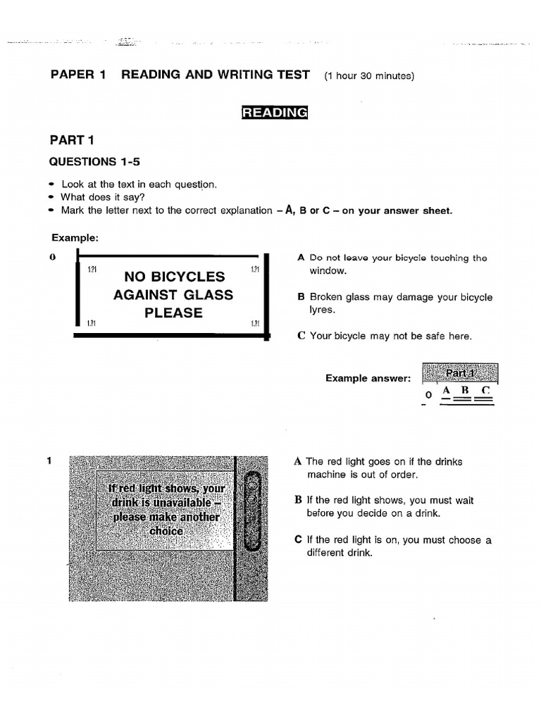 Pet Practice Test 1 Reading - Part 1 | PDF