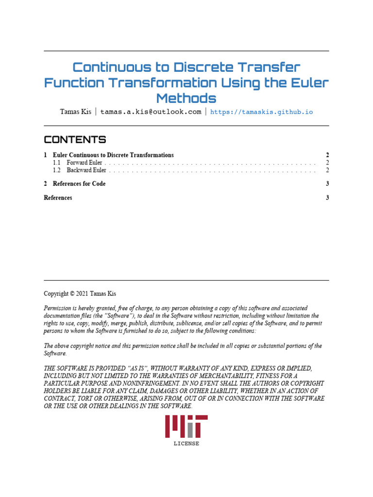 Continuous To Discrete Transfer Function Transformation Using The Euler Methods | PDF ...