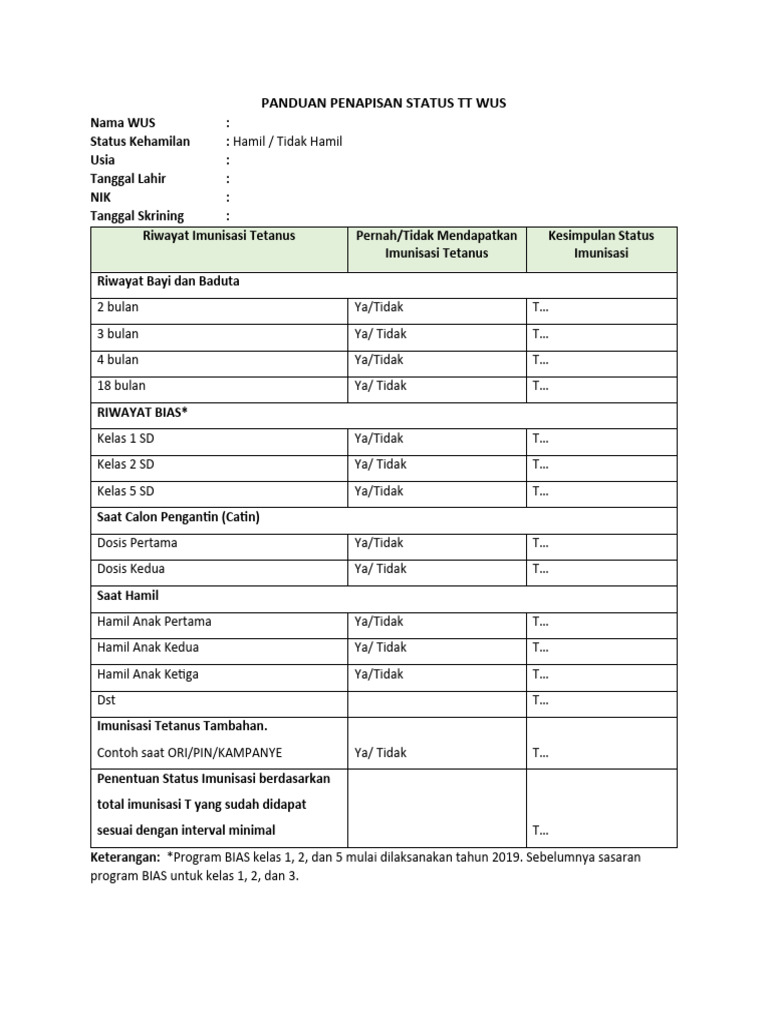 Panduan Penapisan Status TT Wus | PDF