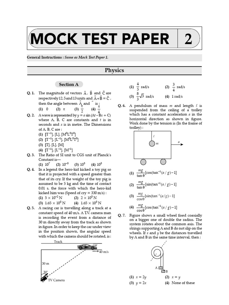 Mock Test Paper: Physics | Download Free PDF | Electron | Amine