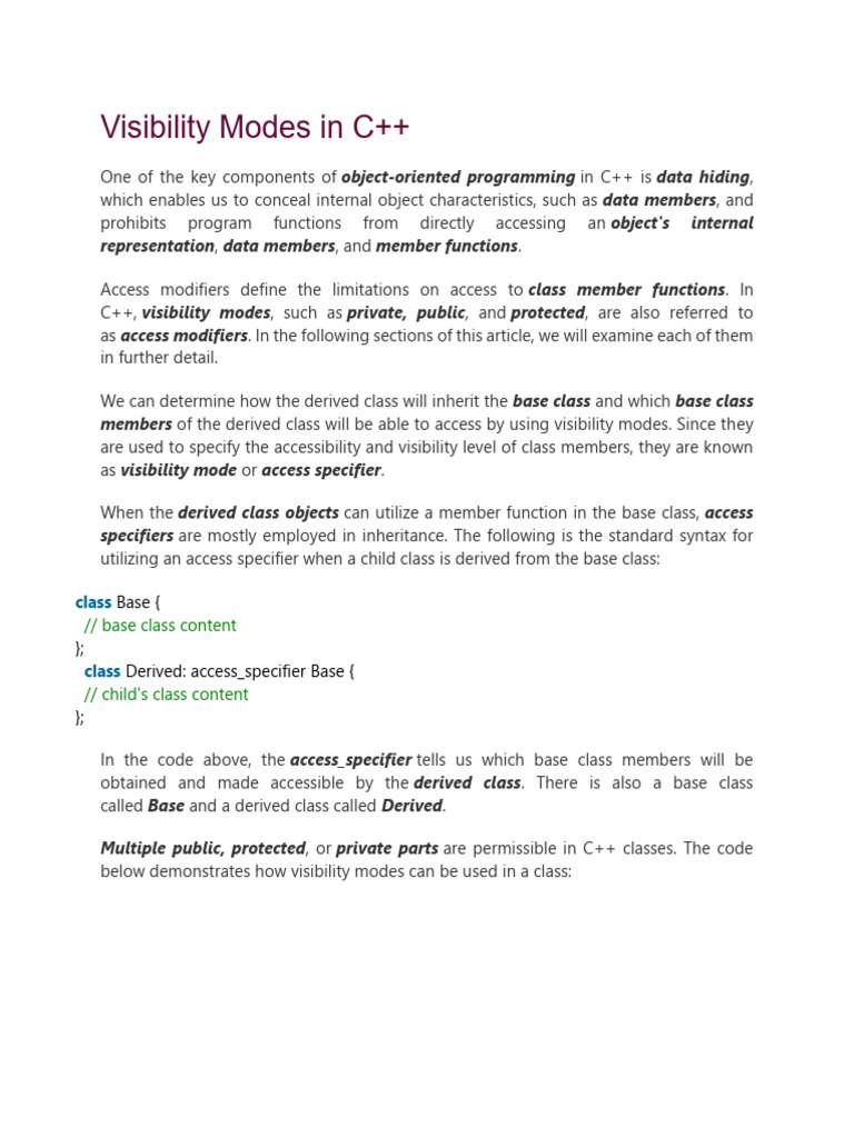 Visibility Modes and Virtual Function | Download Free PDF | Class (Computer Programming ...