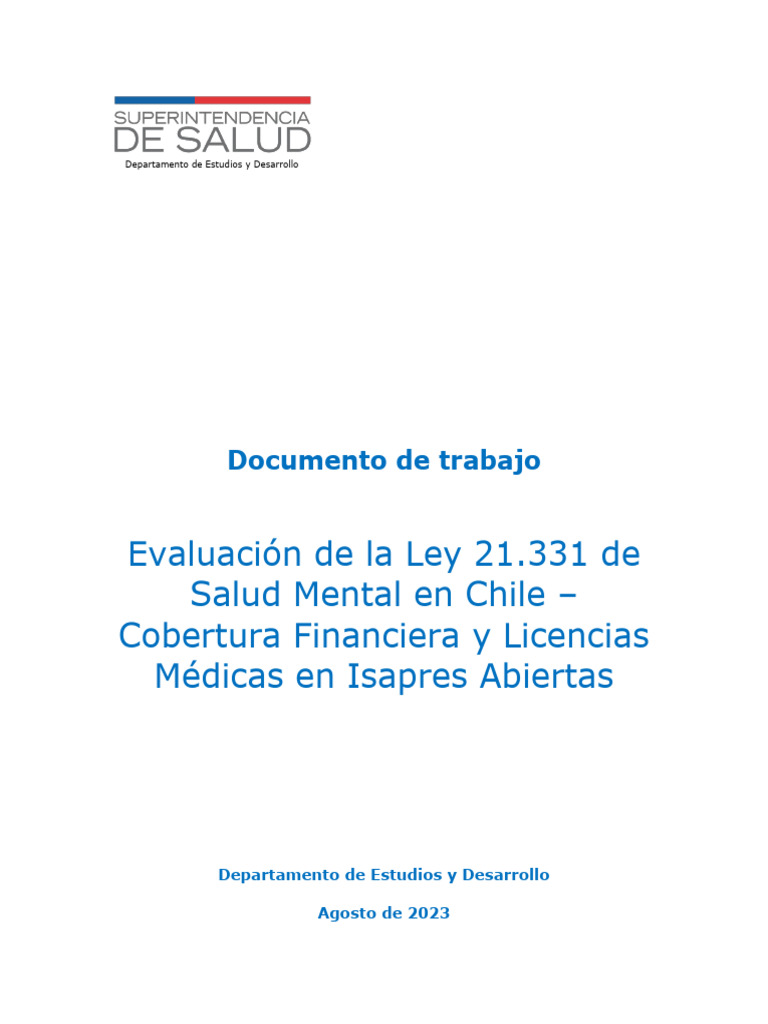Evaluación de La Ley 21.331 de Salud Mental en Chile - Cobertura Financiera y Licencias Médicas ...