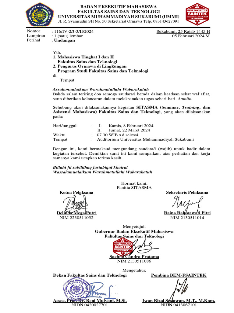 Undangan Kegiatan SITASMA 2024 | PDF