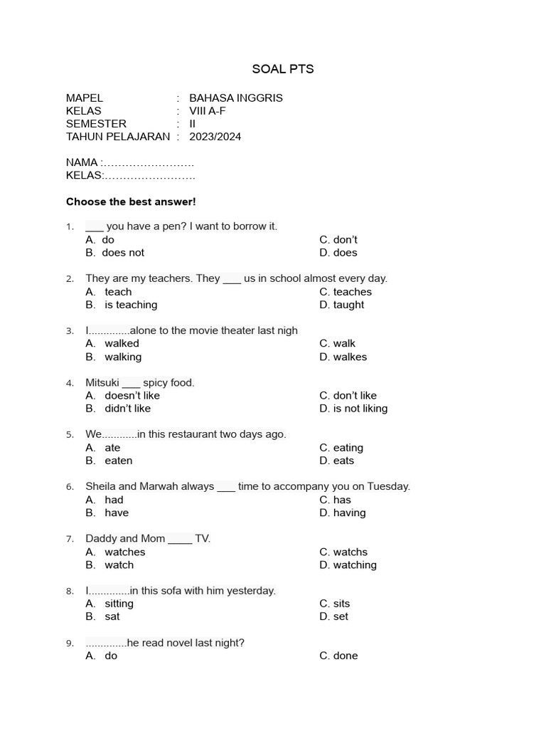 SOAL PTS - UTK SISWA | PDF
