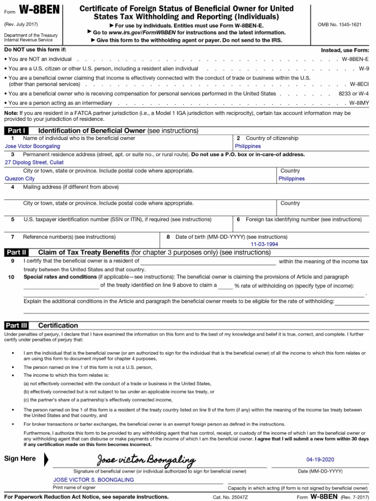 Angelo And Isabella W8 FORM | PDF
