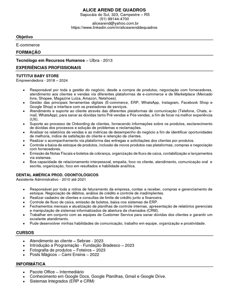 CV Alice - E-Commerce | PDF | E-commerce | Gestão de relacionamento com ...