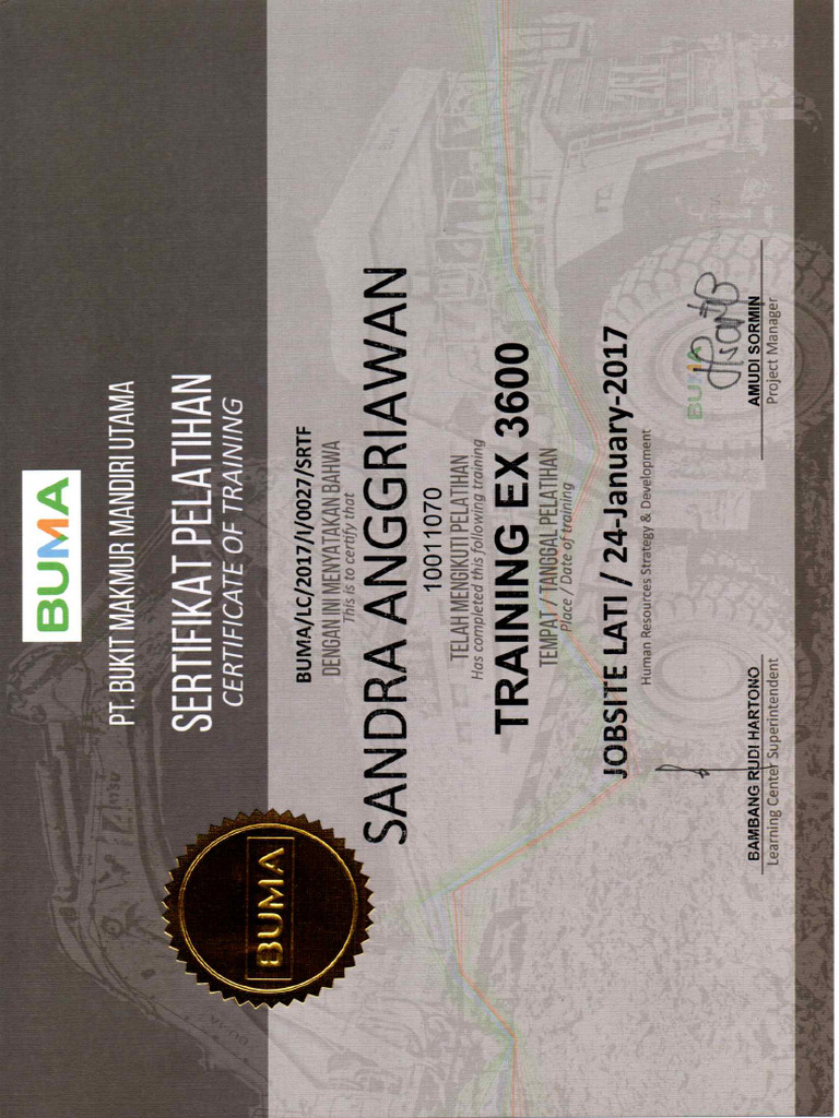 Sertifikat Training EX3600 | PDF