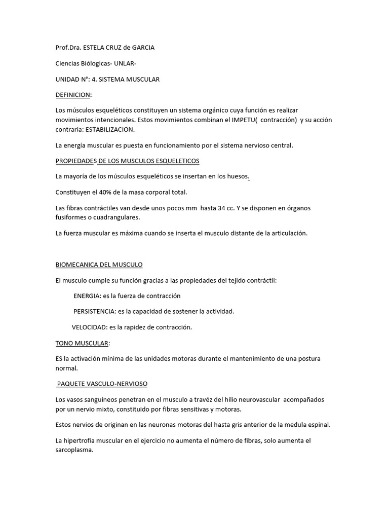 Ciencias Biólogicas - UNLAR - UNIDAD N°: 4. SISTEMA MUSCULAR | PDF