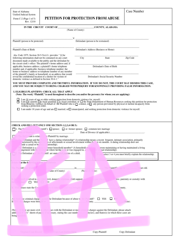 Petition For Protection From Abuse: Case Number | PDF | Restraining ...