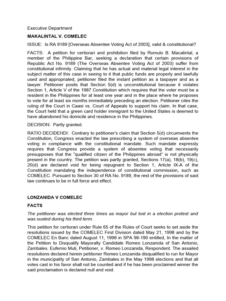 Executive Department | PDF | Impeachment | Absentee Ballot