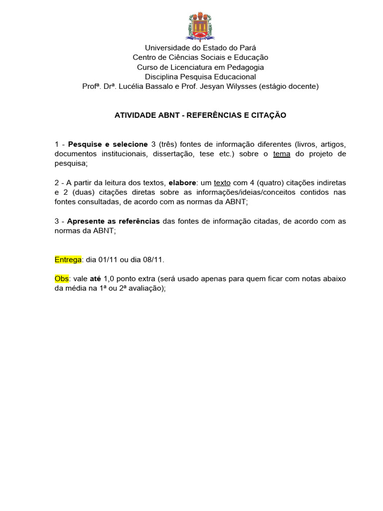 Atividade ABNT - Pesquisa Educacional | PDF
