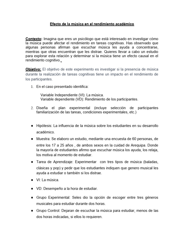 Efecto de la música en el estudio académico | PDF
