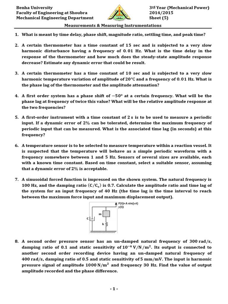 Sheet [5] [Dynamic Characteristics of Instrument Systems] | PDF ...