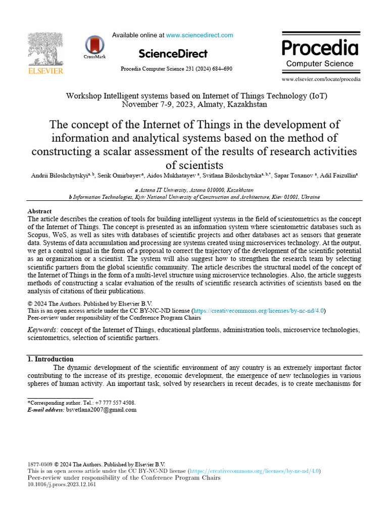 The Concept of the Internet of Things in the Development of Inf 2024 Procedi | PDF | Databases ...