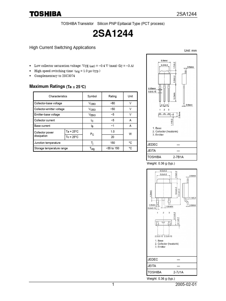 Transistor 2sa1244 | Download Free PDF | Bipolar Junction Transistor | Reliability Engineering