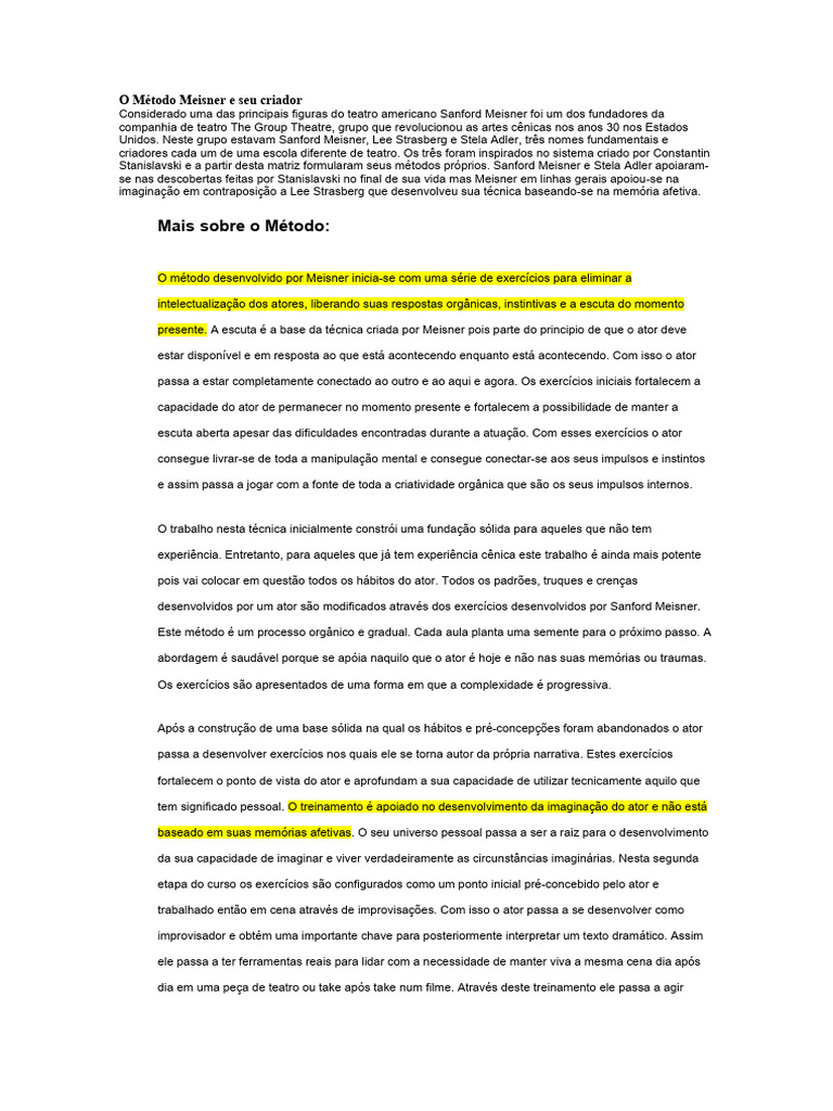 Método Meisner | Download grátis PDF | Ator