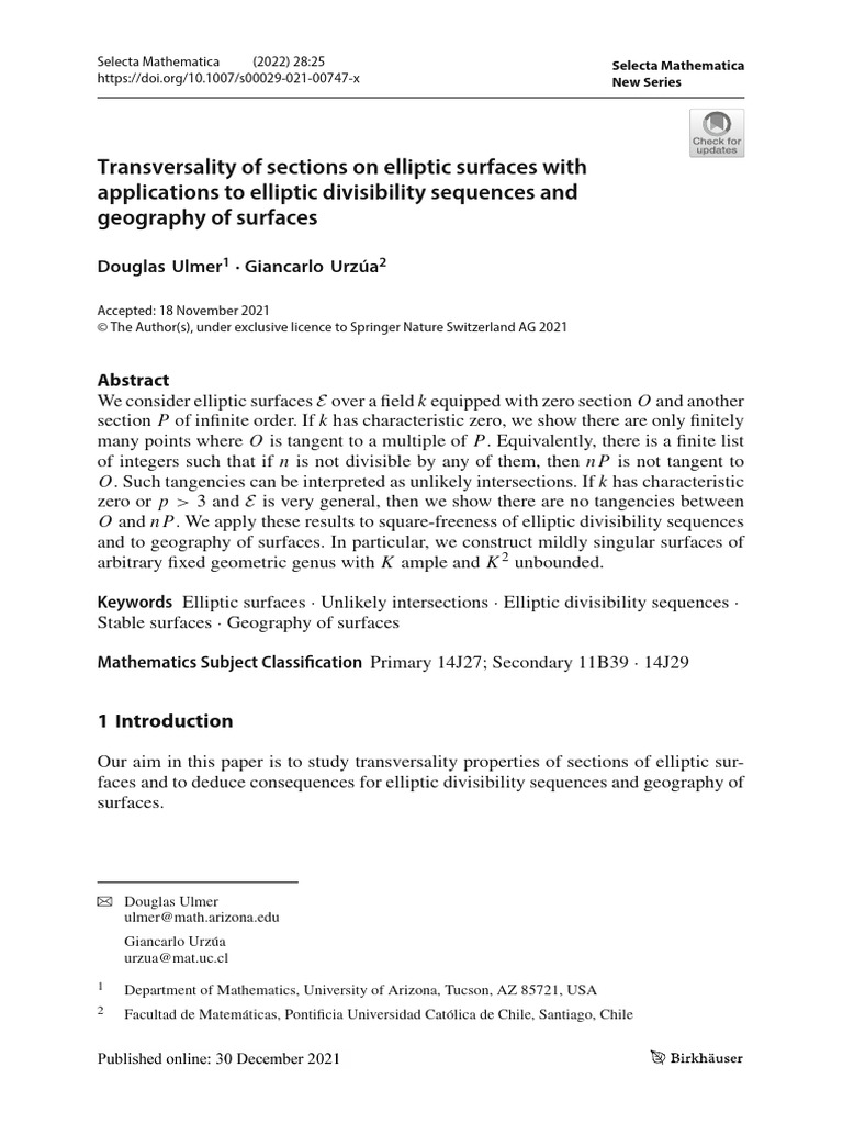 Elliptic Surface of Kodaira Dimension 1 | PDF | Field (Mathematics ...