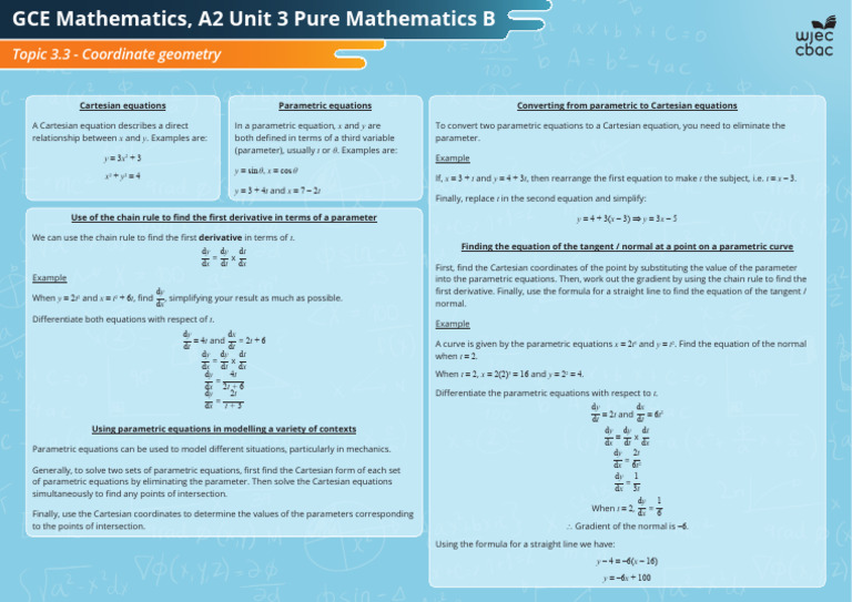Wjec Gce Mathematics Unit 3 Coordinate Geometry | PDF | Equations | Coordinate System