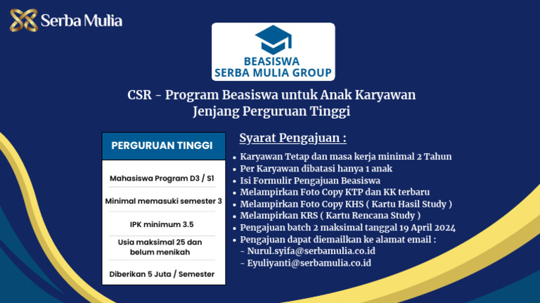 Beasiswa untuk Anak Karyawan Serba Mulia | PDF