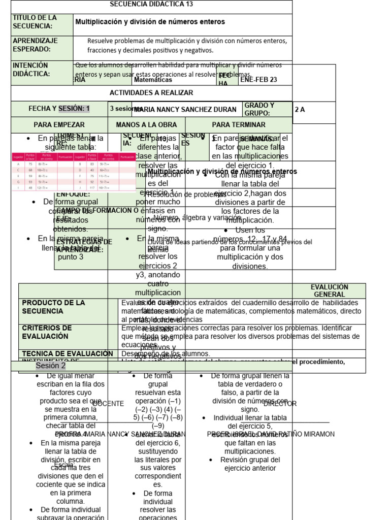 Multiplicación y División Enteros | PDF | Multiplicación | Evaluación
