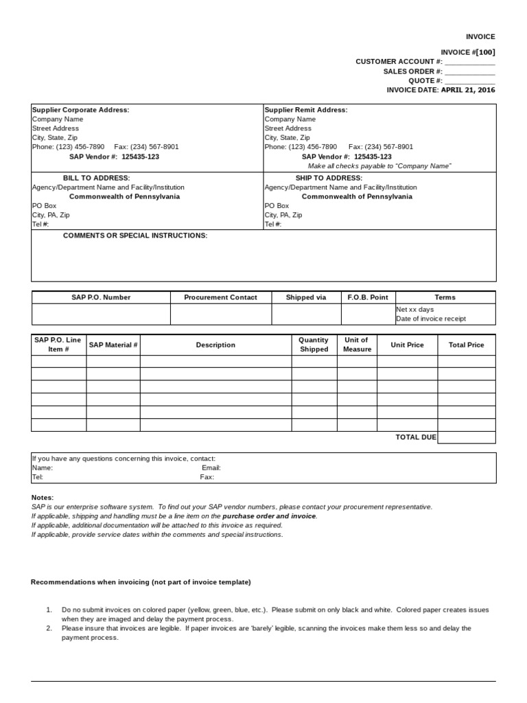 Supplier Invoice Template Free Word Format | Download Free PDF ...