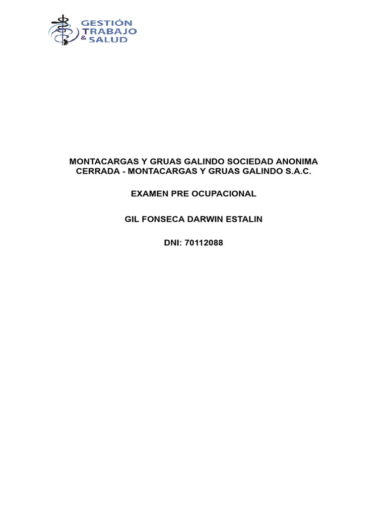 Certificado Medico Gil Fonseca Darwin Estalin-Hhcc | PDF | Medicina CLINICA | Especialidades Medicas