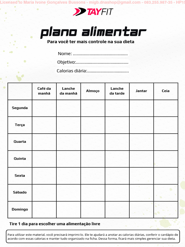 Plano Alimentar Semanal Personalizado | PDF