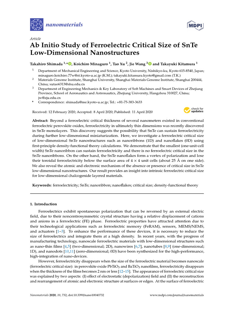 Ab Initio Study of Ferroelectric Critical Size of SnTe | PDF | Ferroelectricity | Dielectric