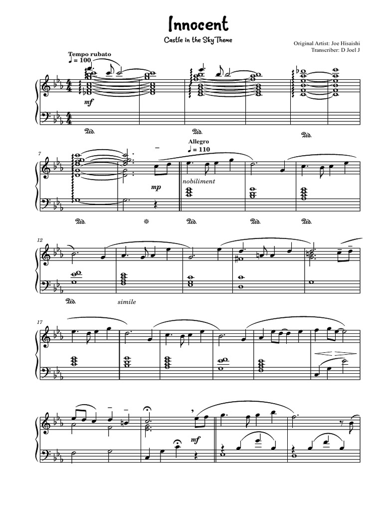 Innocent Castle in The Sky Theme - Joe Hisaishi | PDF | Musical Forms ...